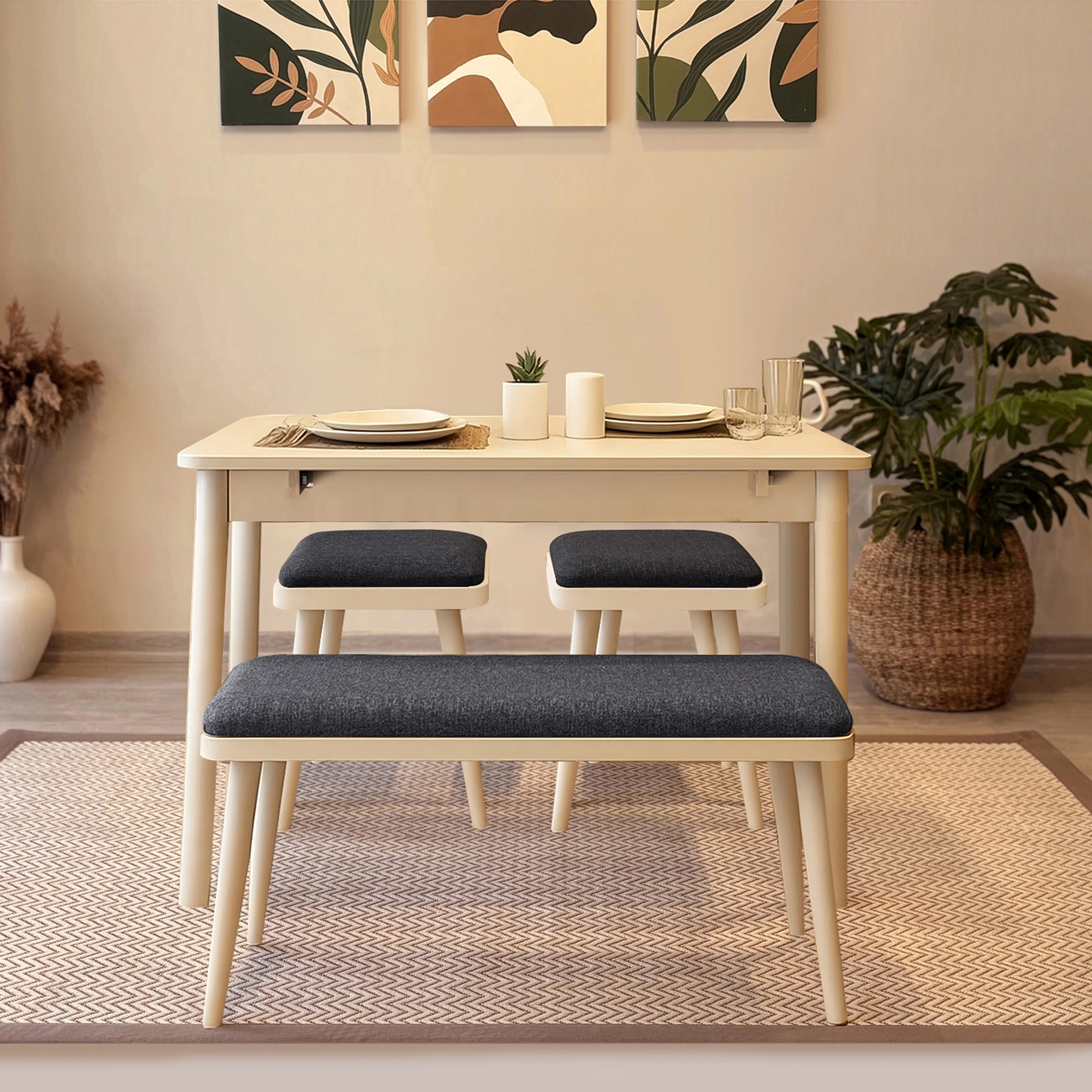 VİNA MİNİ AÇILIR MUTFAK MASA TAKIMI 02 SEDEF KREM – UVI COLLECTION